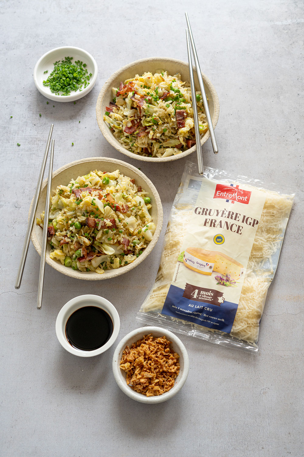 Riz sauté façon egg and bacon | Entremont Belgique Riz sauté façon egg and bacon | Entremont Belgique